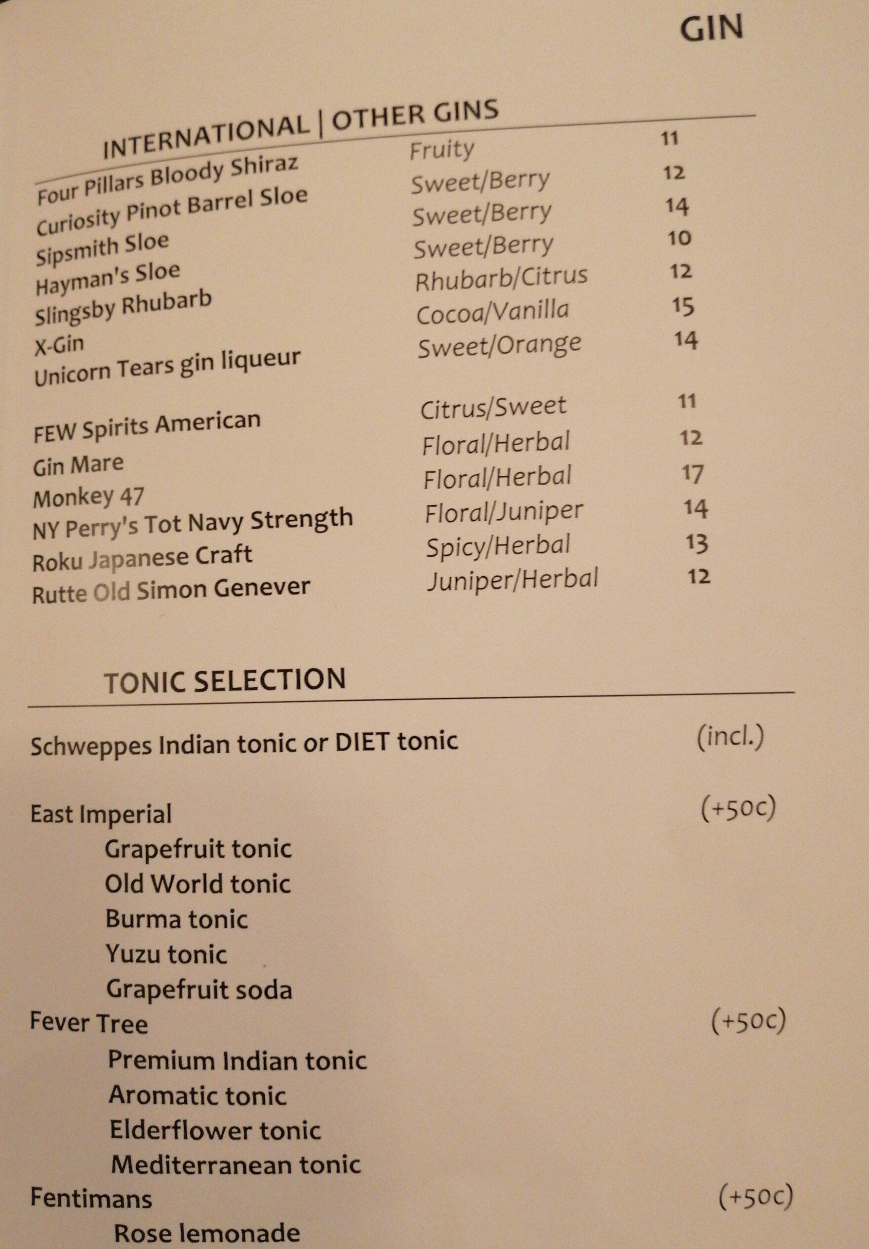 Menu at My Bar, Auckland, 12 Durham St E