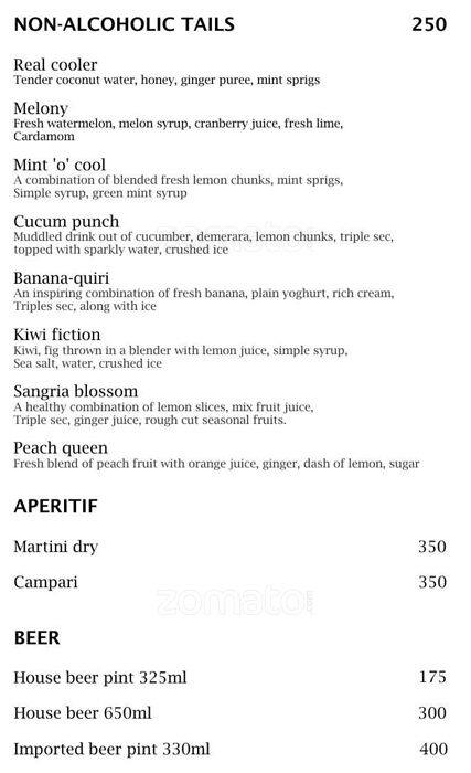Menu at Nectar, Mahabalipuram, Confluence