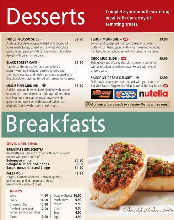 Menu at Panarottis Richards Bay restaurant, Richards Bay