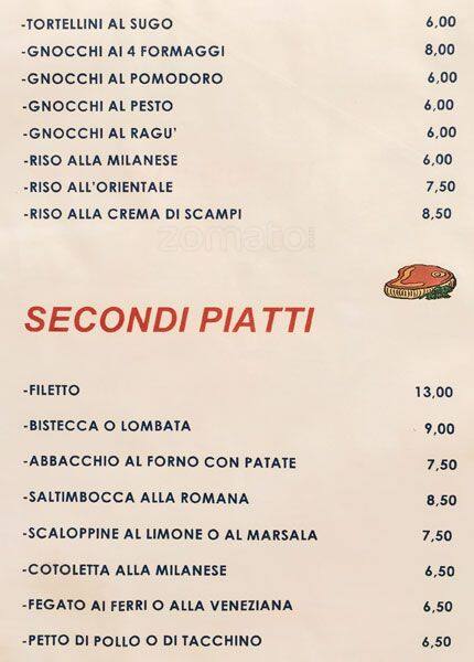 Menu at Ristorante Piccolo Spazio, Rome