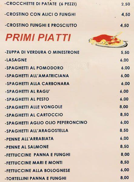 Menu at Ristorante Piccolo Spazio, Rome