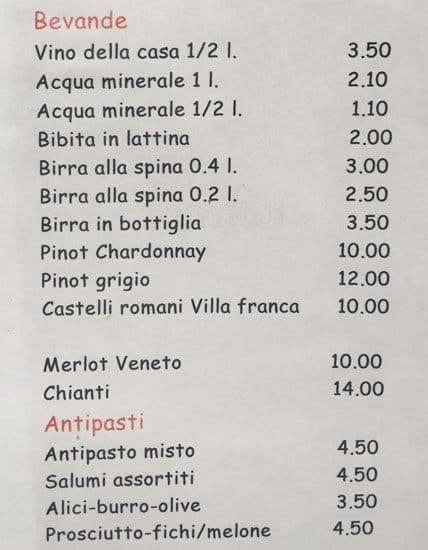 Menu at Ristorante Piccolo Spazio, Rome