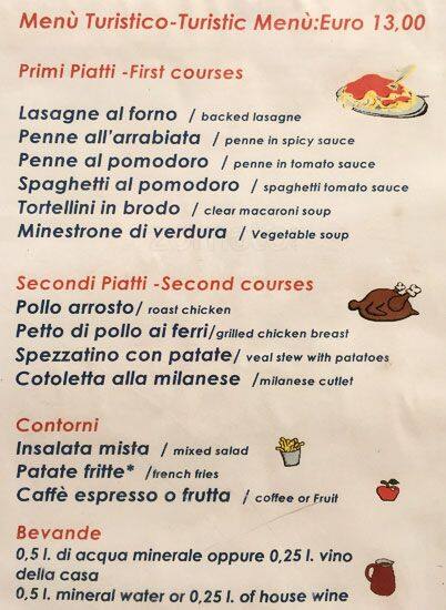 Menu at Ristorante Piccolo Spazio, Rome