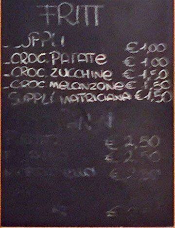Menu at Pane & Pane, Rome, Via Oderisi da Gubbio