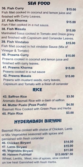 Menu at Labbaik restaurant, Preston