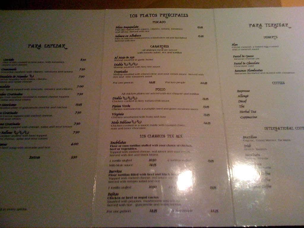 Menu au Le Cactus restaurant, Montréal, Rue Saint -Denis