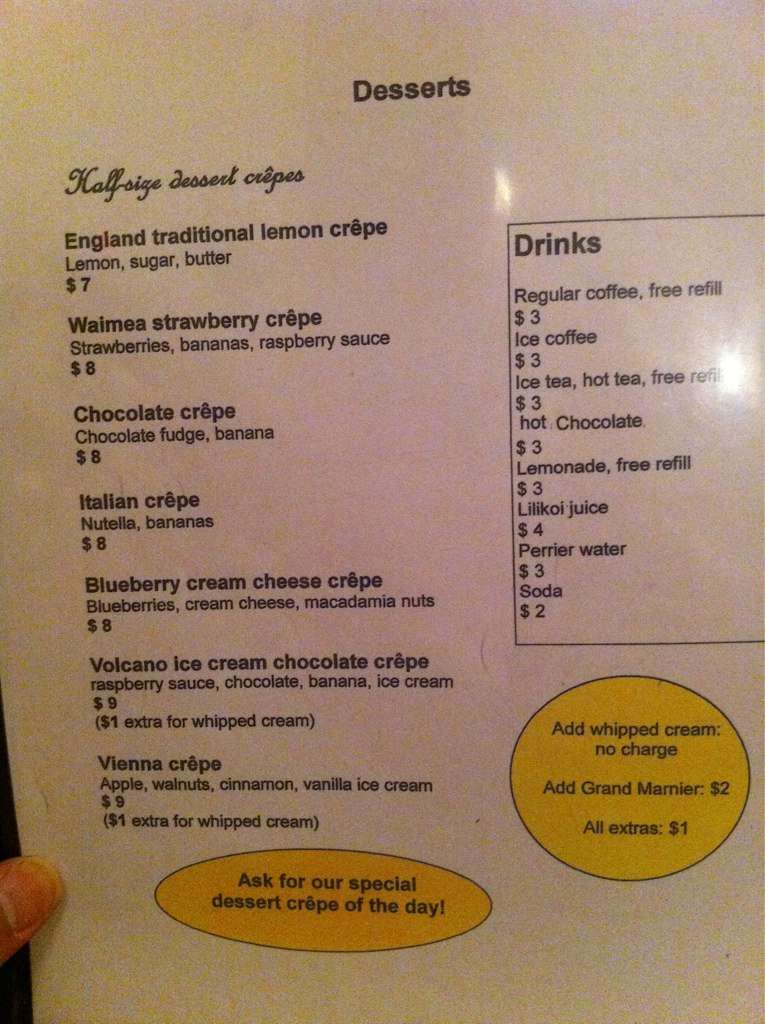 Menu at Le Magic Pan restaurant, Hilo