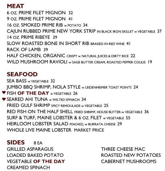 Menu at Stab's Steak and Seafood Central steakhouse, Central
