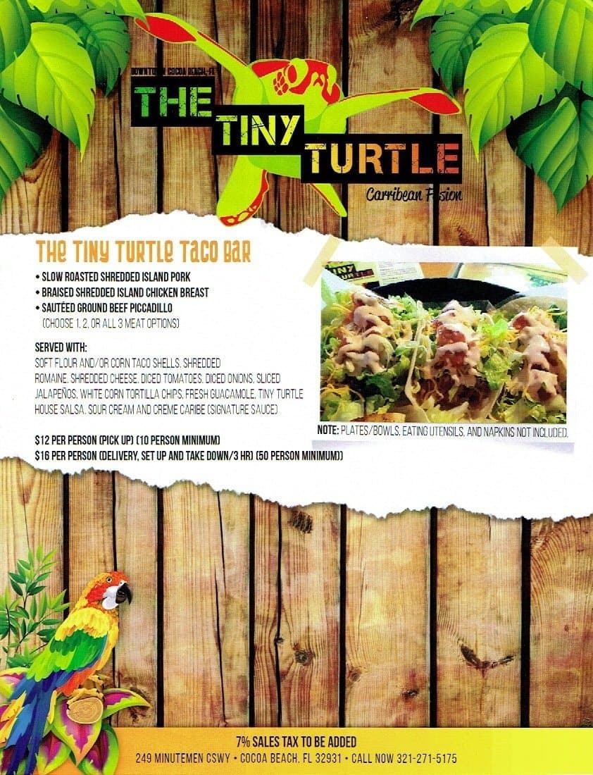 Menu at The Tiny Turtle restaurant, Cocoa Beach