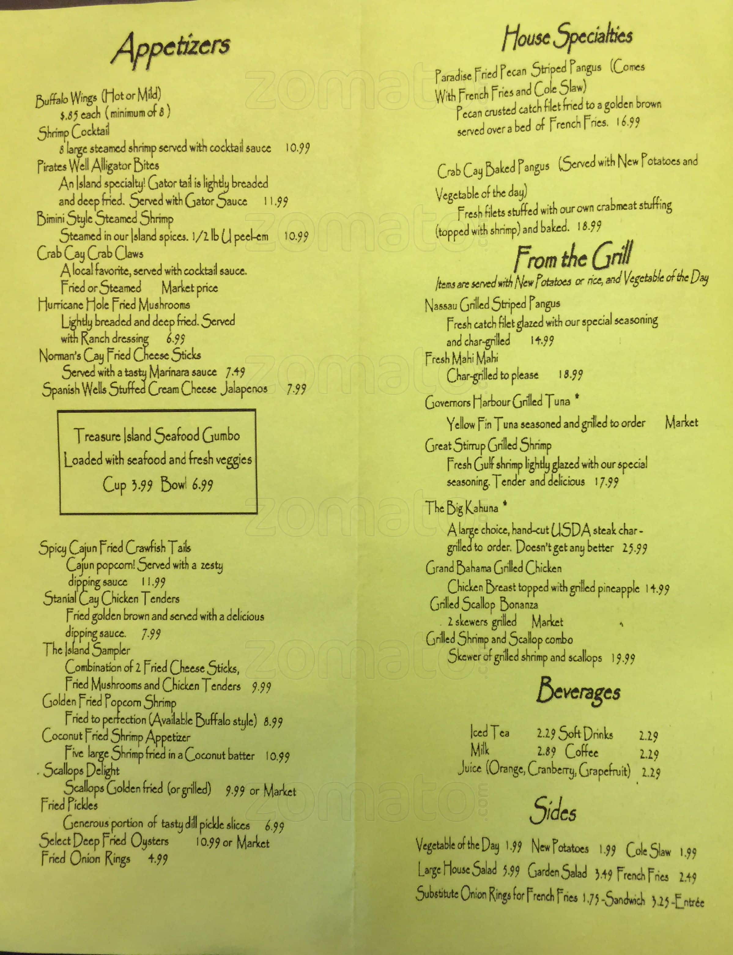 Menu at Bahama Bobs restaurant, Gulf Shores