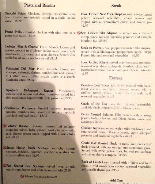 Menu at Stone House Restaurant, Burlington