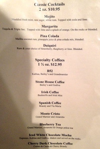 Menu at Stone House Restaurant, Burlington