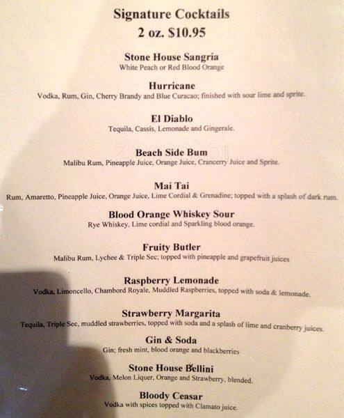 Menu at Stone House Restaurant, Burlington