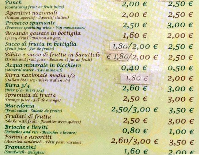 Speisekarte von Bar Caffè Via del Castro Pretorio, ROM