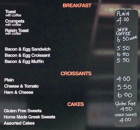 Menu at My Way Cafe, Adelaide, 76 Light Square