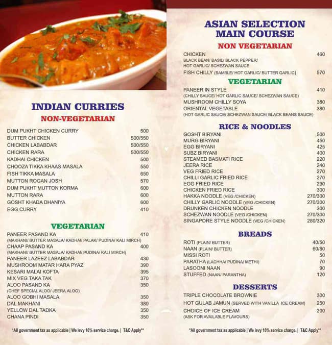 Menu at Caspian, Noida