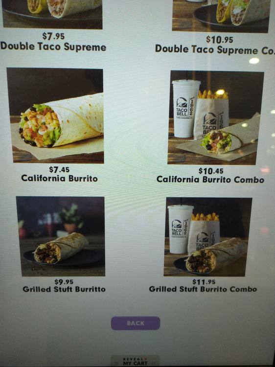 Menu at Taco Bell restaurant, Blacktown