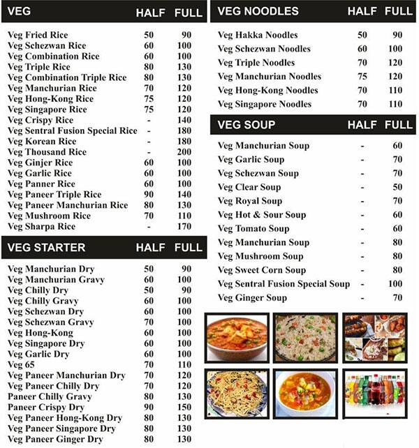 Menu at Sentral Fusion, Mumbai