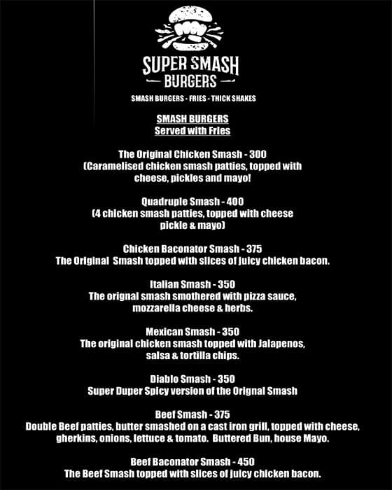 Menu of Super Smash Burgers, Shivaji Nagar, Pune