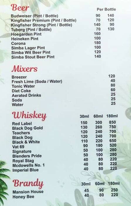 Menu at The Orient Kitchen and Bar, Margao