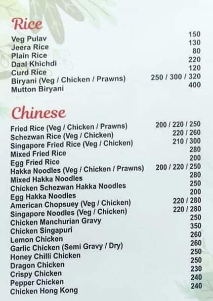 Menu at The Orient Kitchen and Bar, Margao