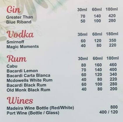 Menu at The Orient Kitchen and Bar, Margao