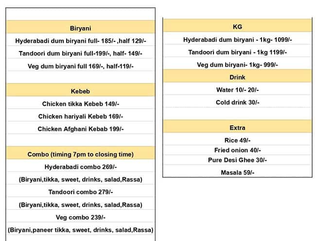 Menu of Dakkhan Biryani And Kebabs, Sus, Pune
