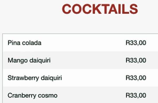 Menu at Uncle Jim's Pub & Grill, Roodepoort