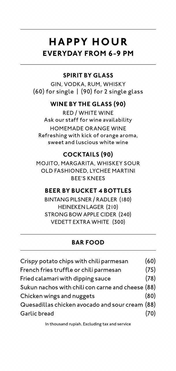 Carta del restaurante Bistro Garçon, Yakarta