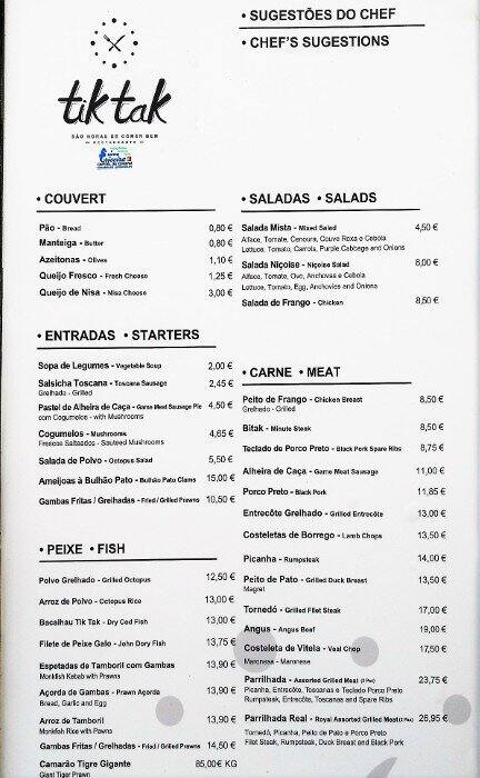Tik Tak Menu, Menu de Tik Tak, Ericeira, Lisboa - Zomato Portugal
