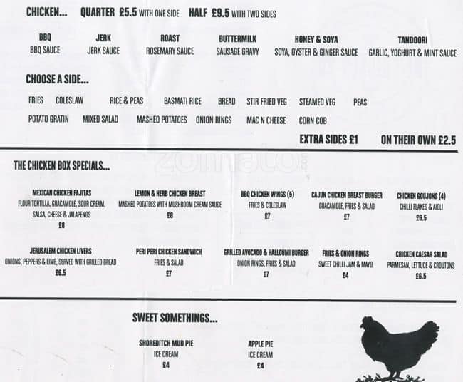 Menu at The Chicken Box pizzeria, London, Unit 43 & 44 Boxpark 2/4 ...