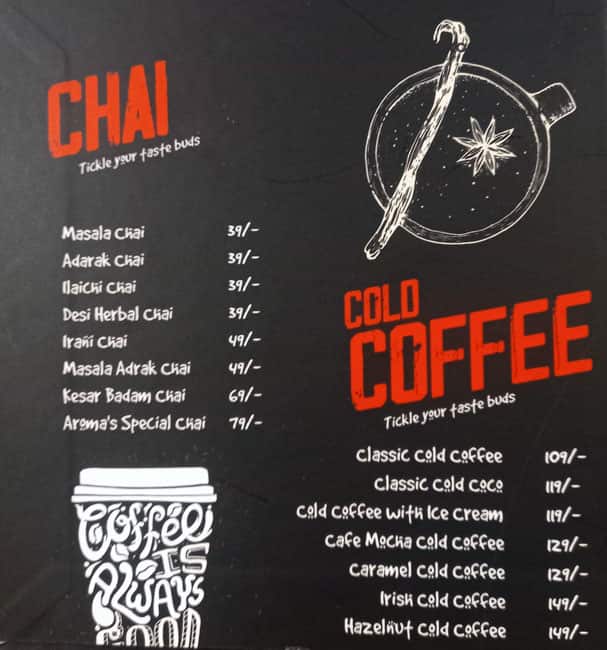 Menu of Cafe Aroma, Sola, Ahmedabad
