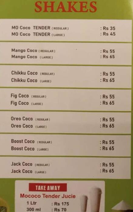 Menu of Mo Coco, Kalamassery, Kochi