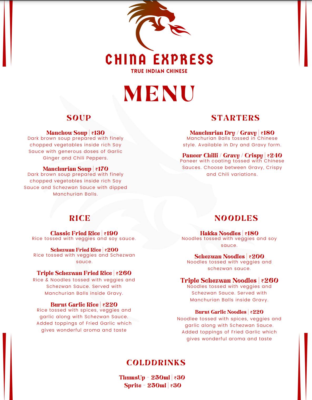 Menu of China Express, Malad East, Mumbai