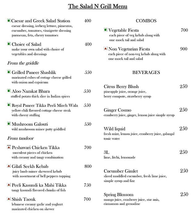 Menu of Sky Bistro - Radisson Blu, Ambavadi, Ahmedabad