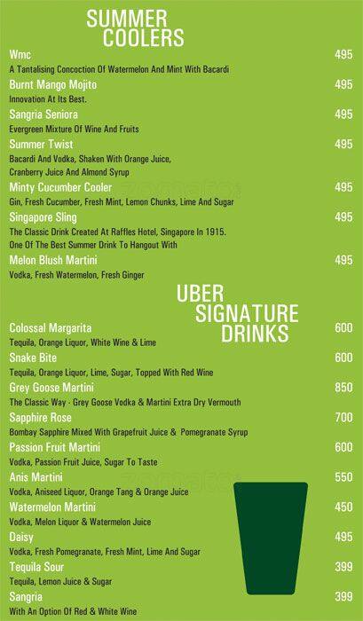 Uber Lounge Menu, Menu for Uber Lounge, Greater Kailash (GK) 2, New ...
