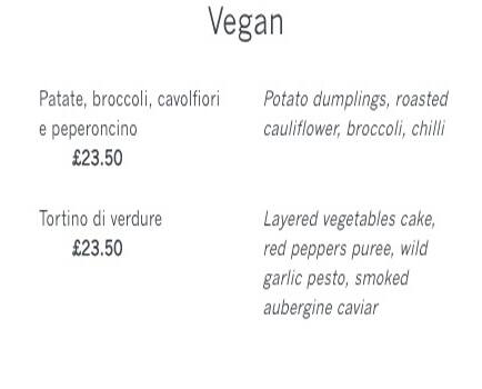 Menu at Locanda Locatelli restaurant, London