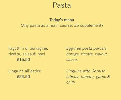 Menu at Locanda Locatelli restaurant, London