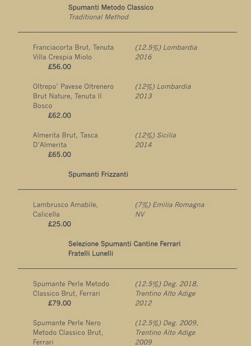 Menu at Locanda Locatelli restaurant, London