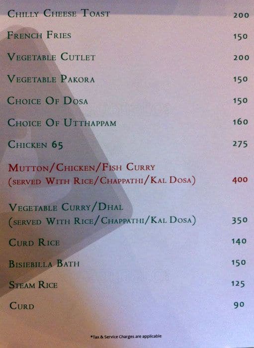 Menu at Green Chillies, Chennai, 79, Ambica Empire Hotel, Jawahralal ...