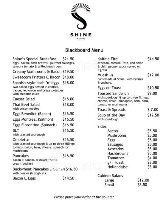 Shine Cafe Menu, Menu for Shine Cafe, Lower Hutt Central, Wellington ...