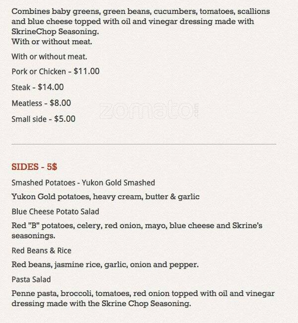 Menu at Skrine Chops pub & bar, Forest Park, Madison St