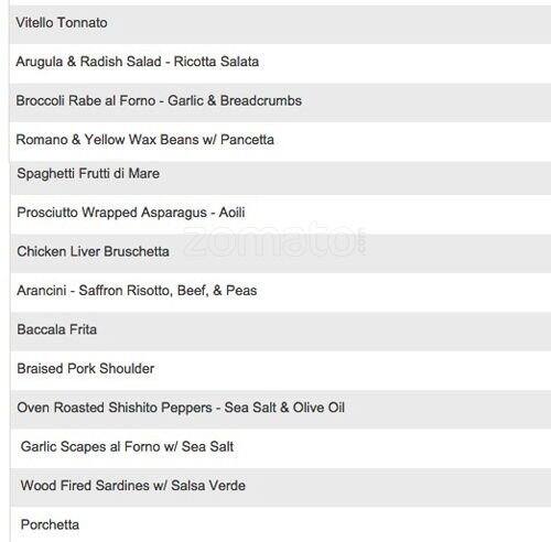 Menu at Ciccio pizzeria, Yountville