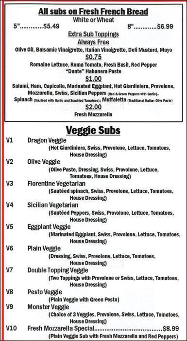 Menu at Deli Italia pizzeria, Lakewood