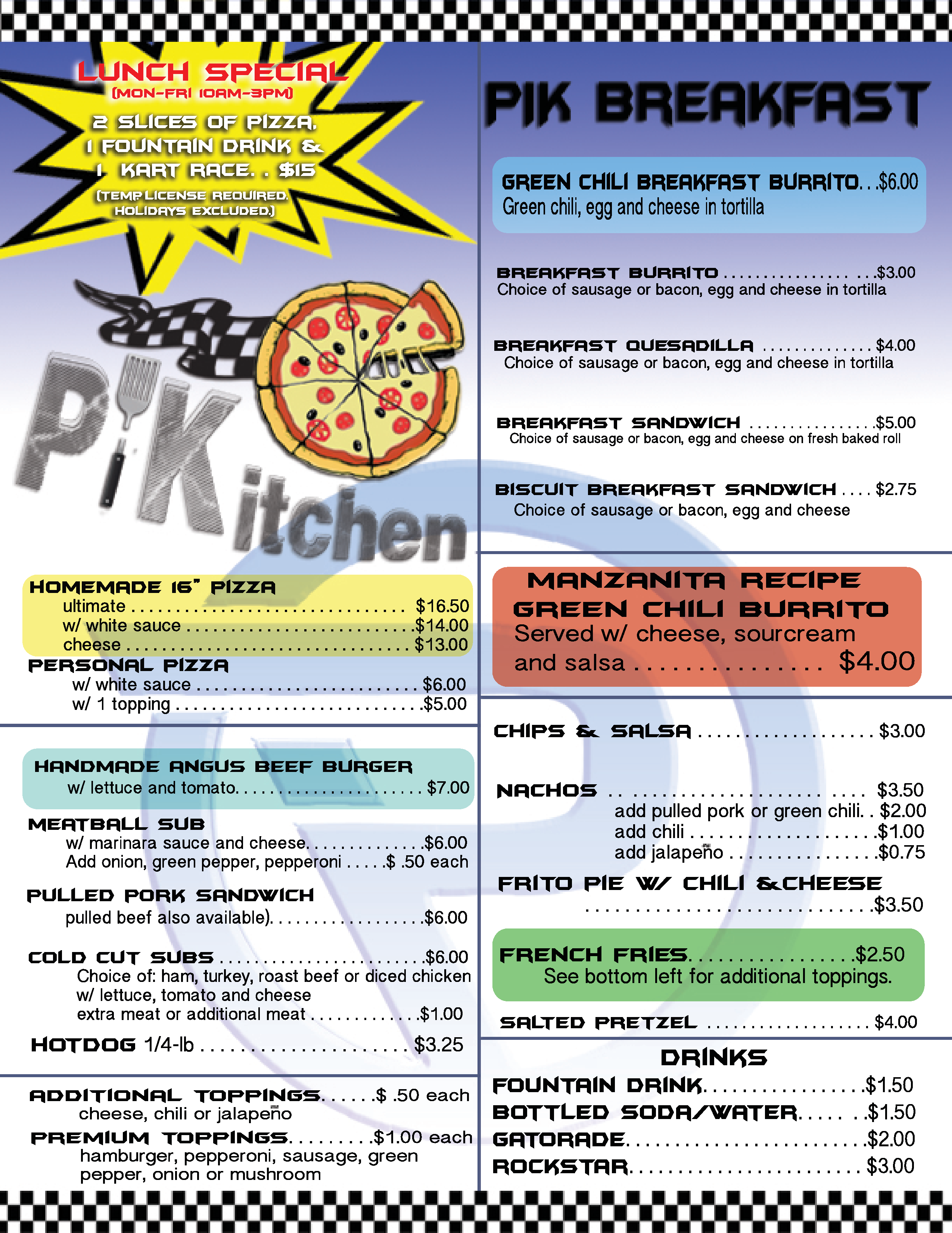 Menu at PI Kitchen, Phoenix