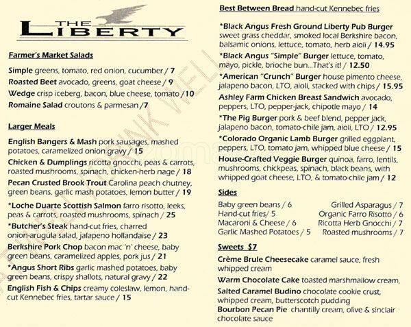 Menu at The Liberty pub & bar, Charlotte, South Blvd