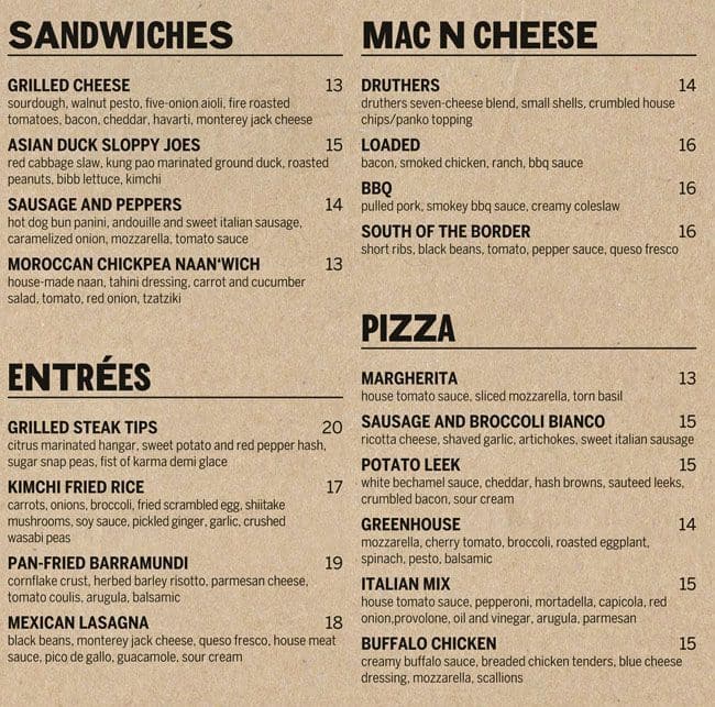 Menu at Druthers Brewing Company pub & bar, Albany