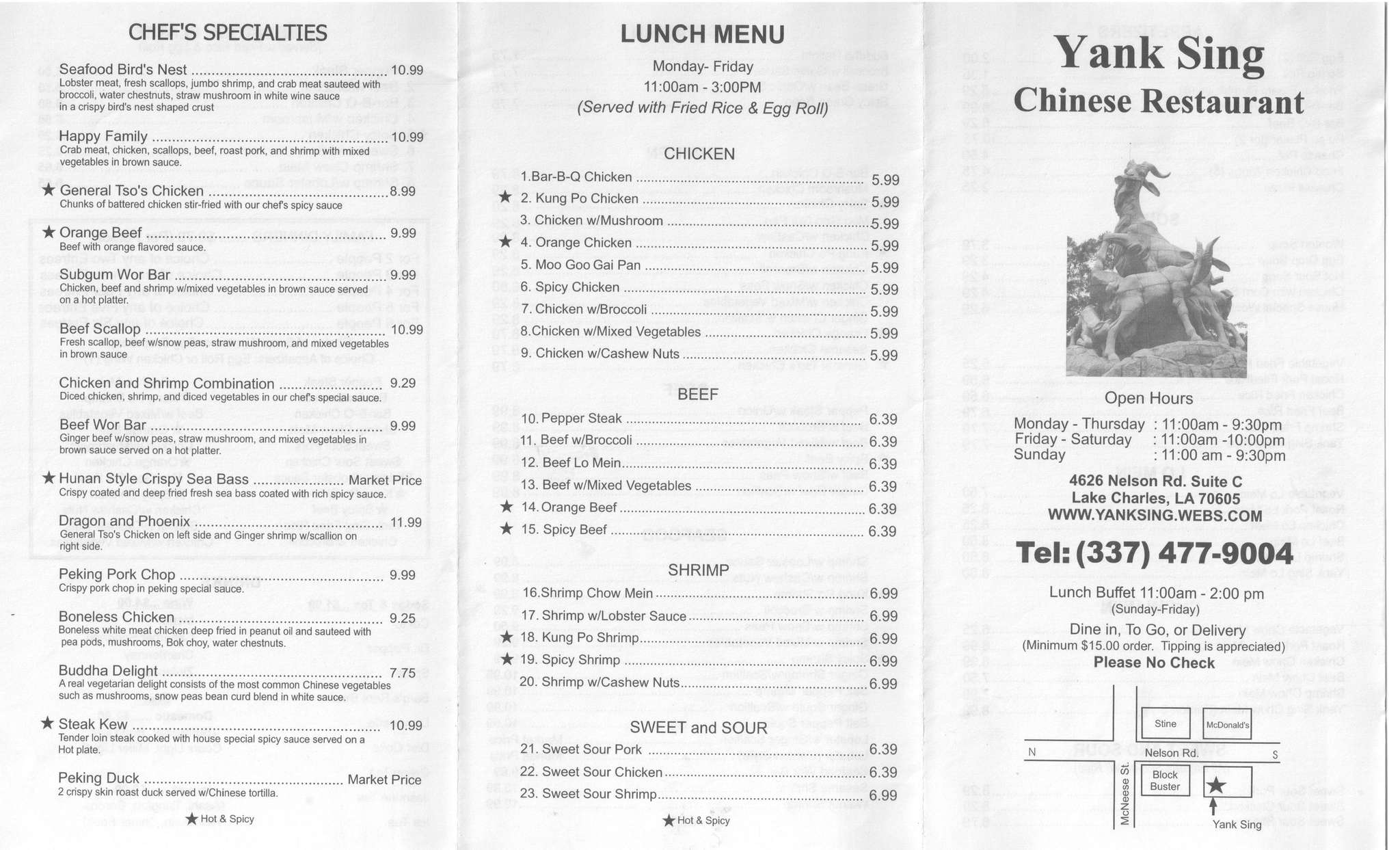 Online Menu of Yank Sing Chinese Restaurant Restaurant, Lake Charles ...