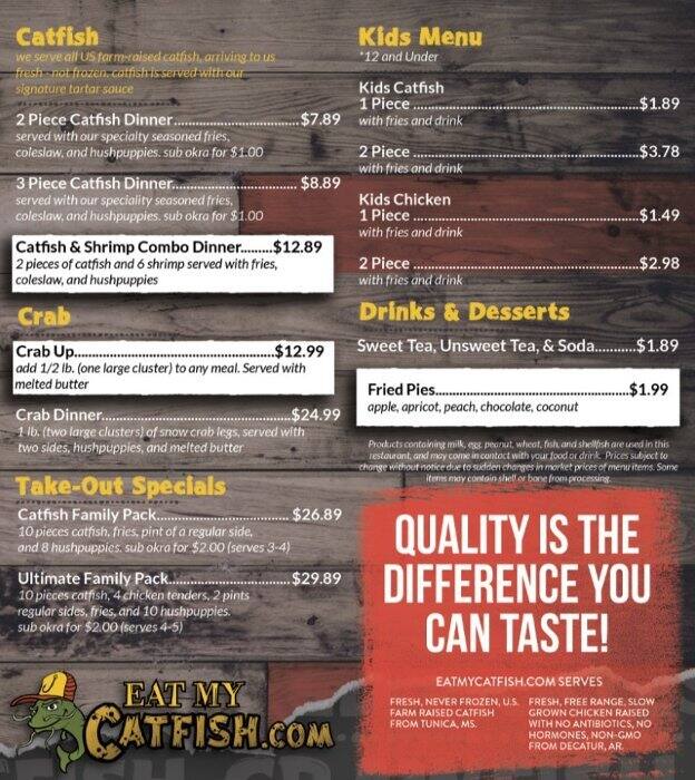Menu at Eat My Catfish restaurant, Benton, Military Rd #7