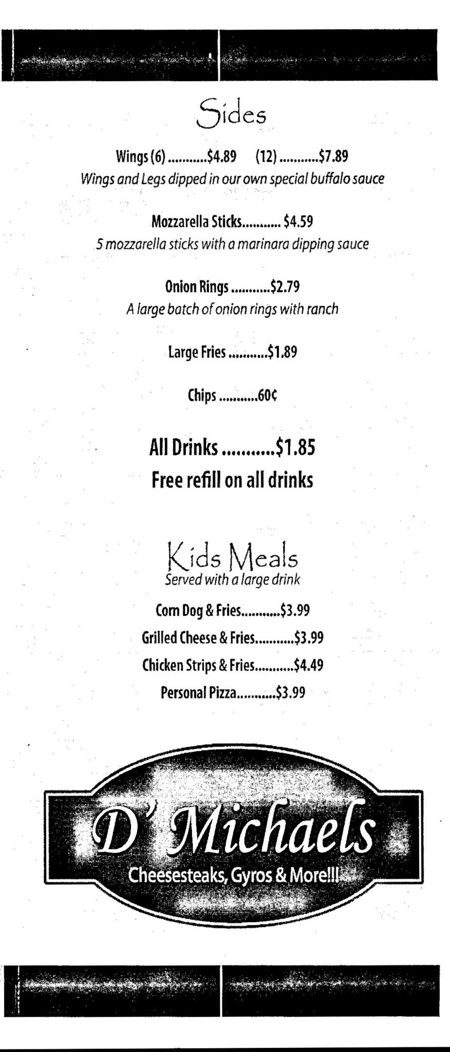 Menu at D'Michaels restaurant, Theodore